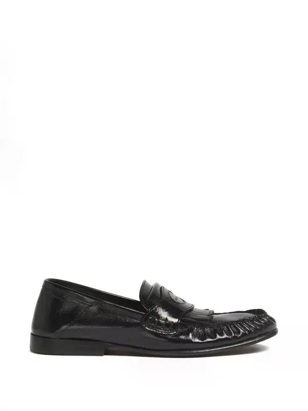 Marni Leather Embossed Logo Fringe Loafers - Black