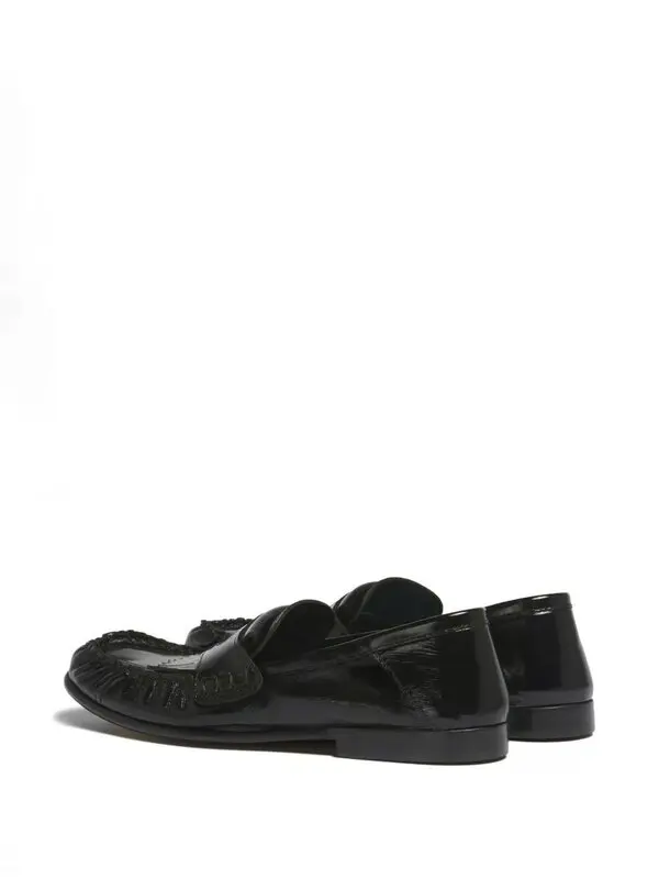 Marni Leather Embossed Logo Fringe Loafers - Black