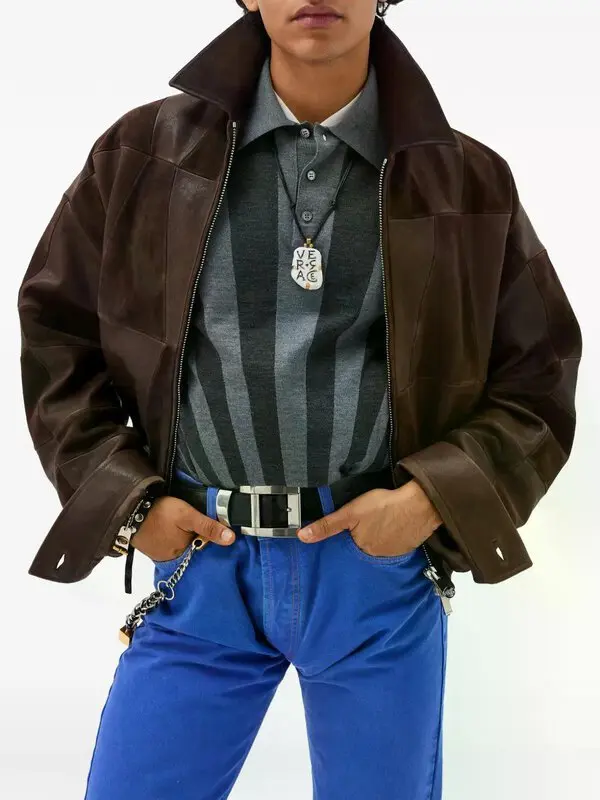 Versace Leather Blouson Jacket With Suede Inserts