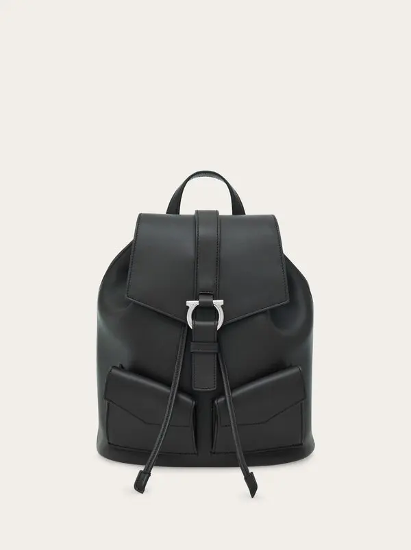 FERRAGAMO Gancini Flap Backpack - Black