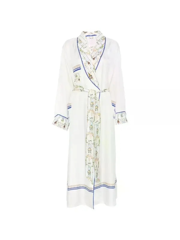Camilla Print-detail Belted Midi Dress - White