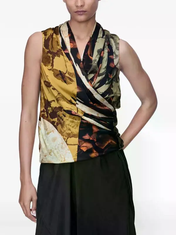 MAISON MARGIELA Draped Floral Silk Top - Yellow