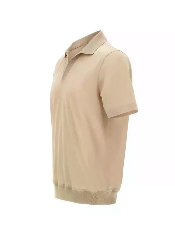 GRAN SASSO V-neck Ribbed Polo Shirt - Neutrals