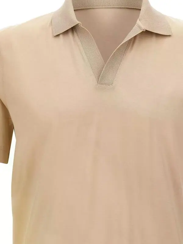 GRAN SASSO V-neck Ribbed Polo Shirt - Neutrals