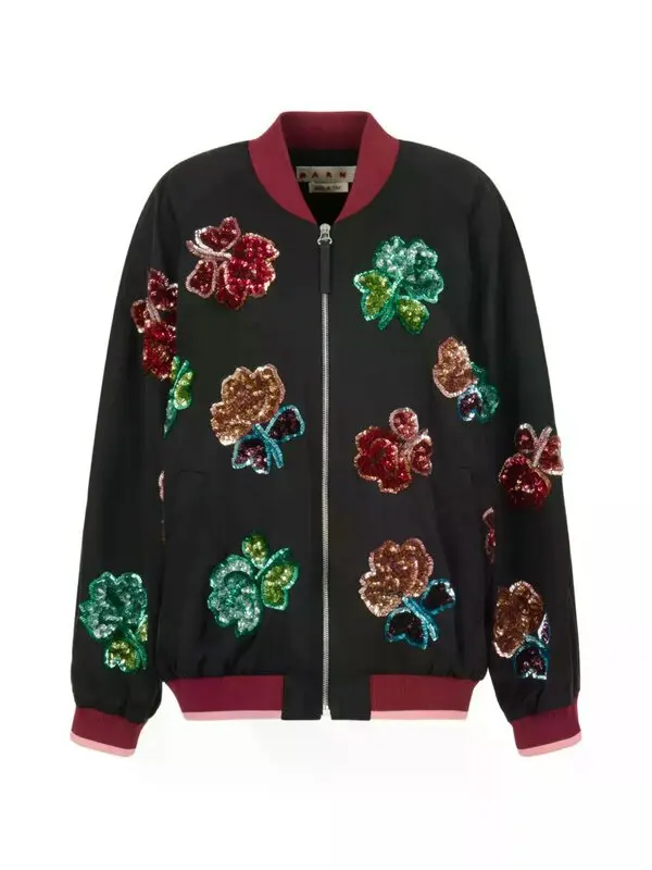Marni Sequin Flower Bomber Jacket - Black