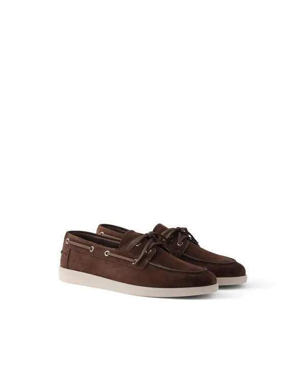 Prada Suede Boat Shoes - Brown