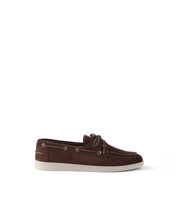 Prada Suede Boat Shoes - Brown
