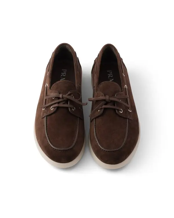 Prada Suede Boat Shoes - Brown
