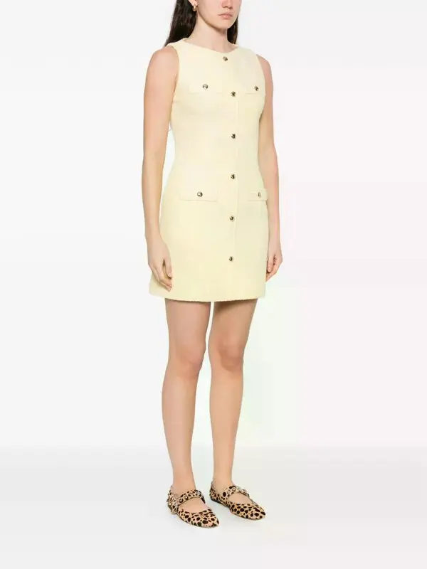 Maje Sleeveless Buttoned Pocket Tweed Mini Dress - Yellow