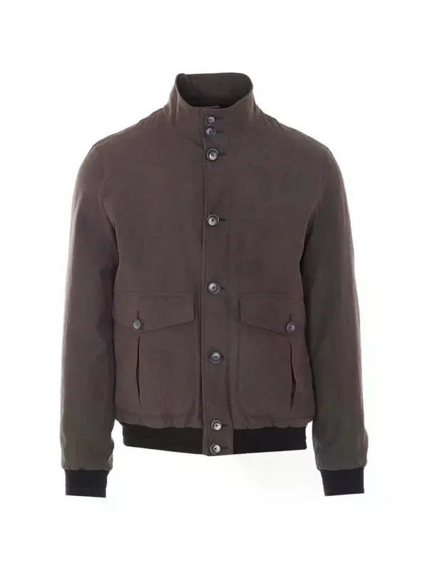 Herno Buttoned High Neck Bomber Jacket - Brown