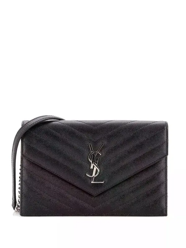 Saint Laurent Monogram Wallet On Chain Matelasse Chevron Leather Small Crossbody Bag - Black