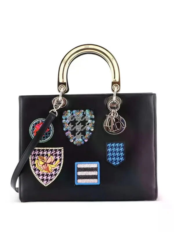 Dior Lady Large Satchel Embellished Leather Patches - Black