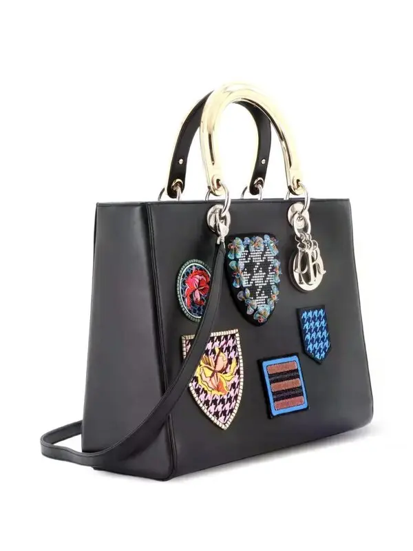 Dior Lady Large Satchel Embellished Leather Patches - Black