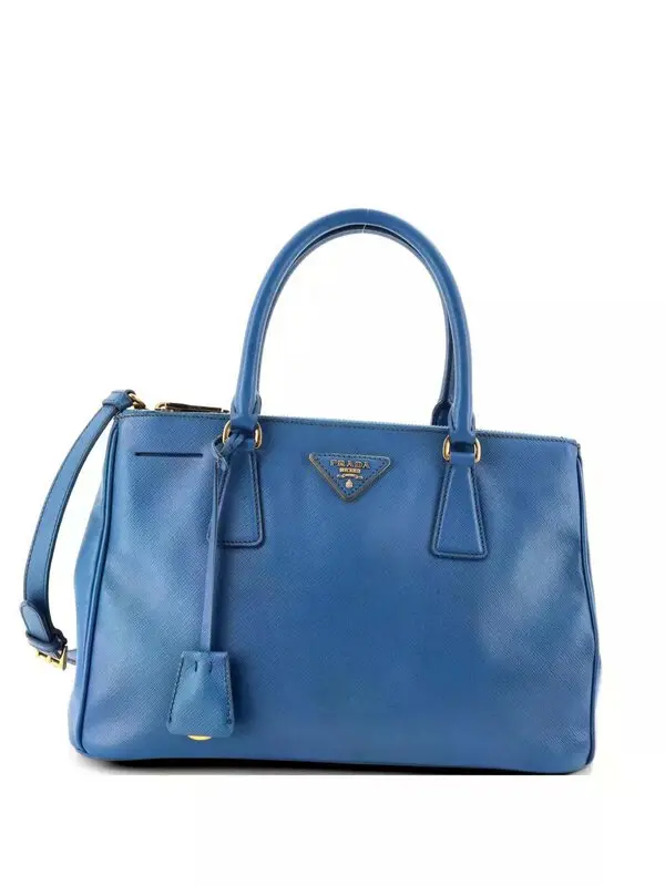 Prada Double Zip Lux Saffiano Leather Small Tote Bag - Blue
