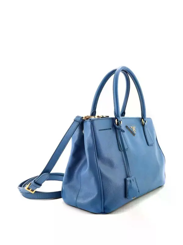 Prada Double Zip Lux Saffiano Leather Small Tote Bag - Blue