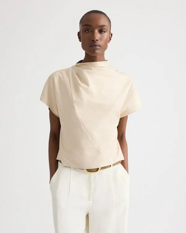 TWP Paper Leather Mock Neck Tee - Creme Brulee