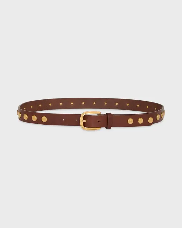 TWP Narrow Nailhead Vachetta Leather Belt - Dark Luggage