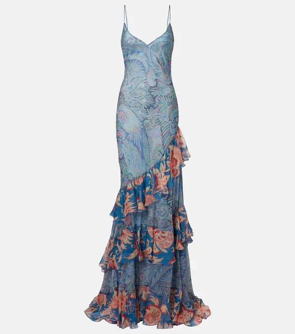 Etro Paisley Floral Tiered Silk Chiffon Maxi Dress