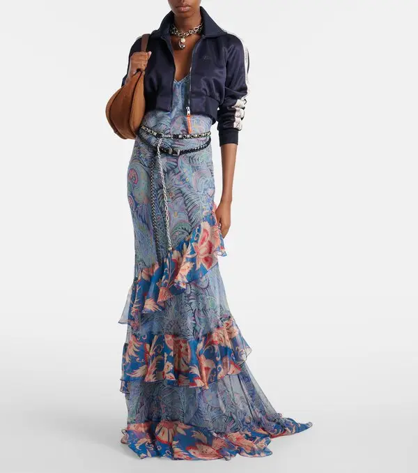 Etro Paisley Floral Tiered Silk Chiffon Maxi Dress
