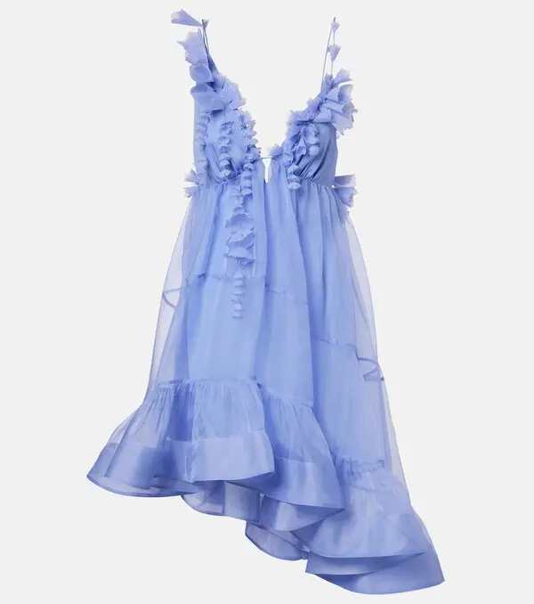 Zimmermann Como Asymmetric Floral-applique Minidress - Blue