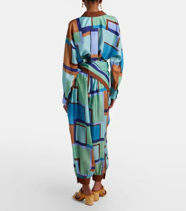 Zimmermann Como Printed Silk Satin Tapered Pants