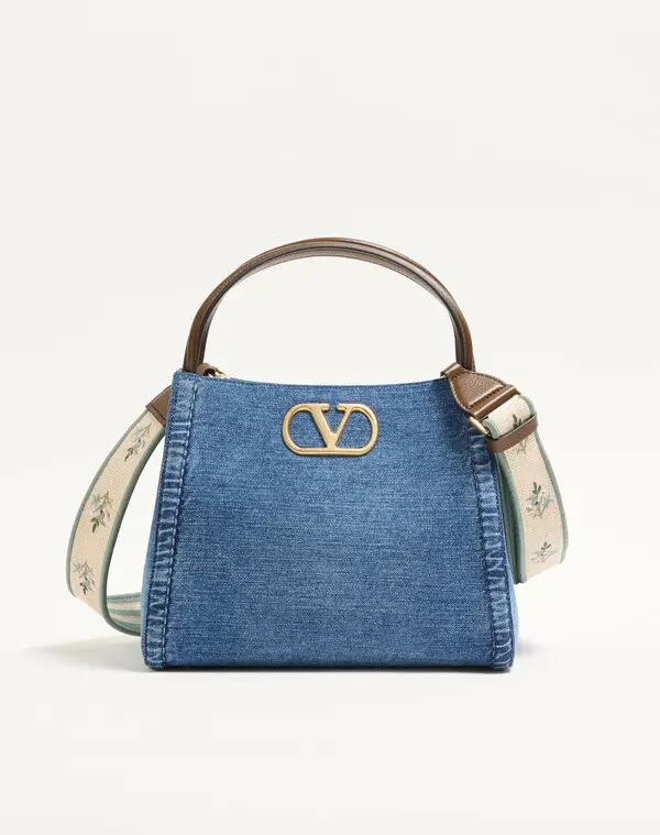 Valentino Garavani Alltime Medium Handbag With Embroidered Strap - Denim