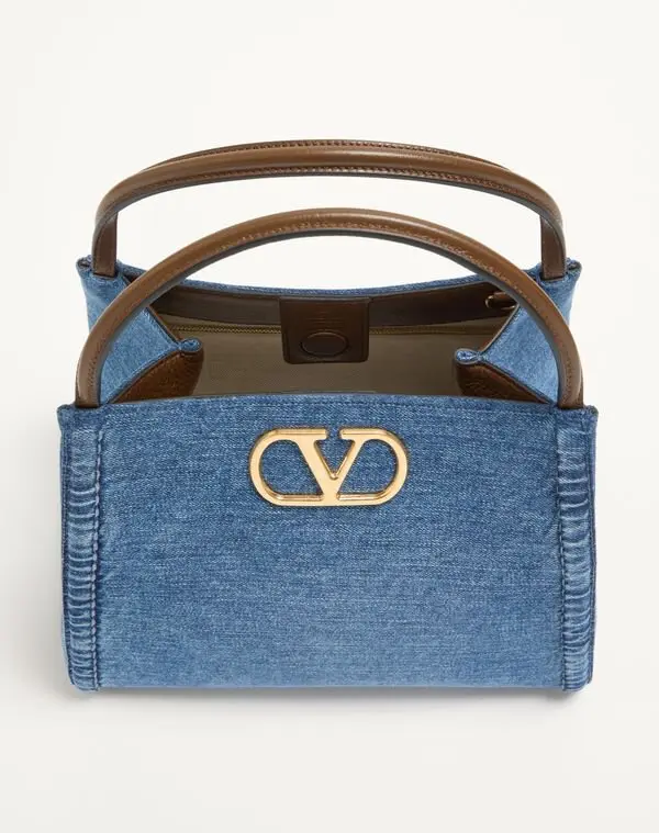 Valentino Garavani Alltime Medium Handbag With Embroidered Strap - Denim