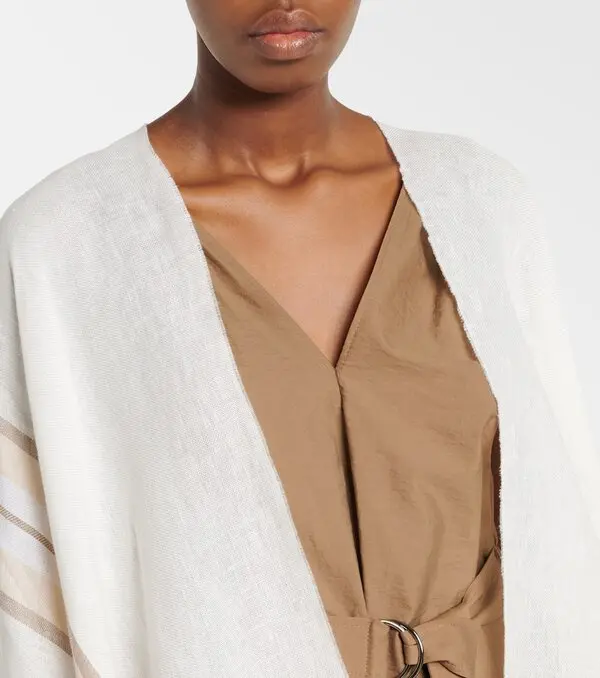 Brunello Cucinelli Striped Linen, Cashmere, And Silk Poncho