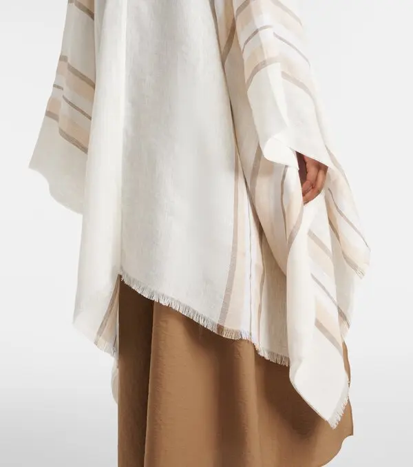 Brunello Cucinelli Striped Linen, Cashmere, And Silk Poncho