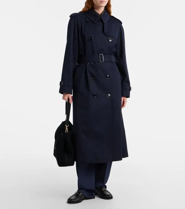 Burberry Cotton Gabardine Trench Coat - Blue