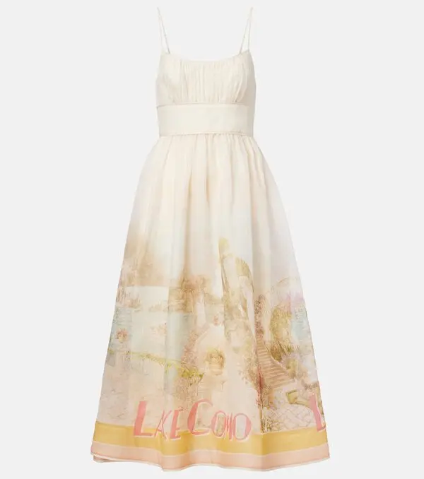 Zimmermann Como Printed Linen And Silk Midi Dress - Multicoloured