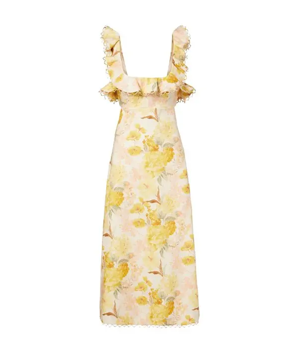 Zimmermann Como Floral Ruffled Midi Dress - Yellow