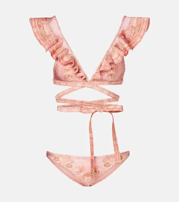 Zimmermann Como Printed Ruffled Bikini - Pink