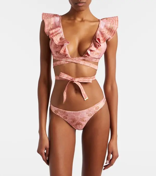 Zimmermann Como Printed Ruffled Bikini - Pink