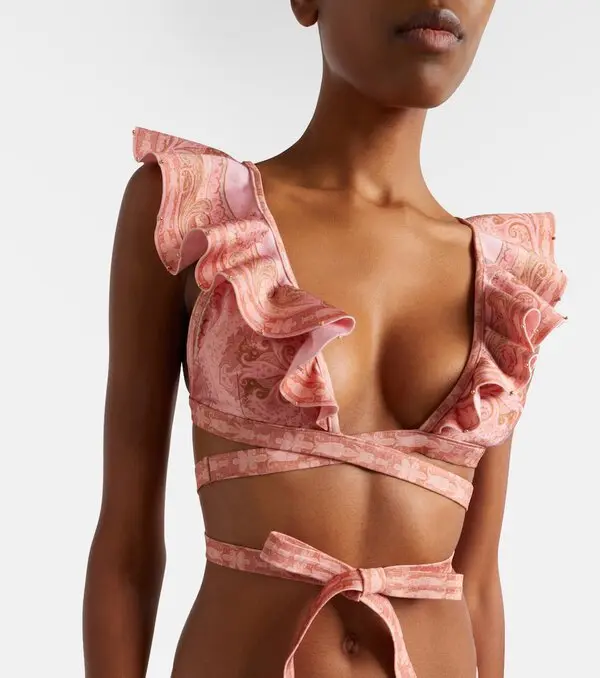 Zimmermann Como Printed Ruffled Bikini - Pink
