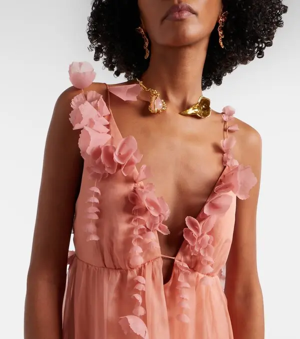 Zimmermann Como Floral-appliqué Silk Maxi Dress - Pink