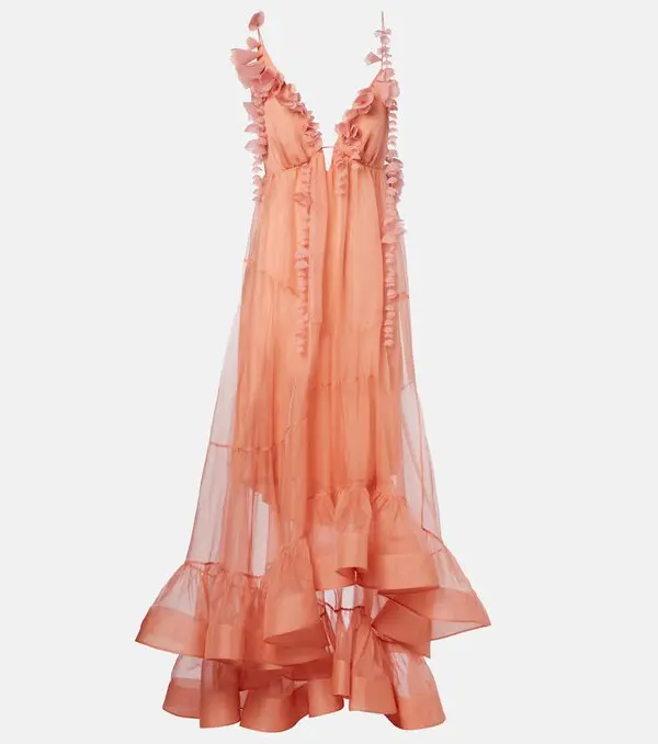 Zimmermann Como Floral-appliqué Silk Maxi Dress - Pink