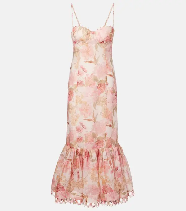 Zimmermann Como Floral Linen And Silk Midi Dress - Pink