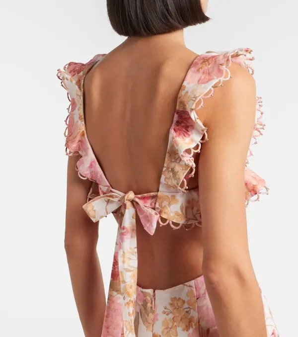 Zimmermann Como Floral Ruffled Linen Minidress
