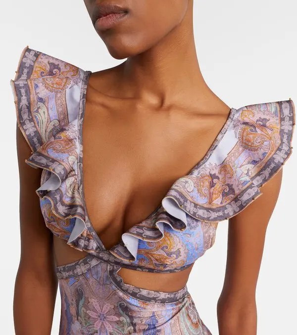 Zimmermann Como Cutout Printed Swimsuit