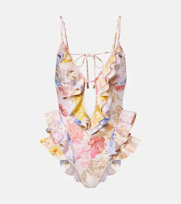 Zimmermann Como Floral Ruffled Swimsuit - Multicoloured