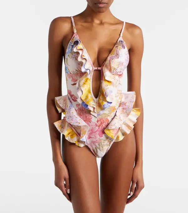 Zimmermann Como Floral Ruffled Swimsuit - Multicoloured
