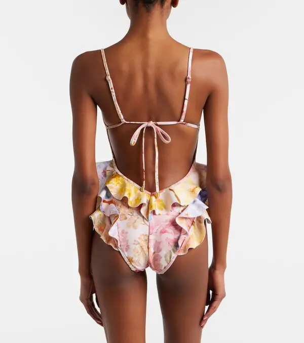 Zimmermann Como Floral Ruffled Swimsuit - Multicoloured