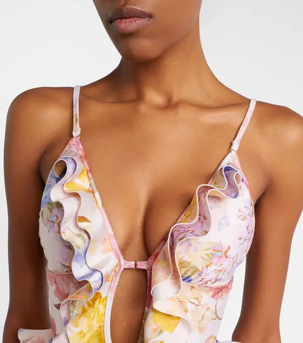 Zimmermann Como Floral Ruffled Swimsuit - Multicoloured