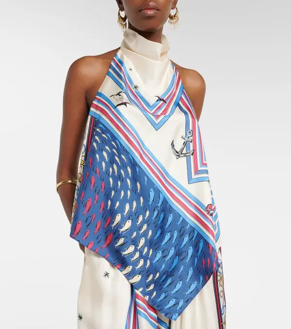 ALEMAIS Apollo Printed Silk Satin Top - Multicoloured