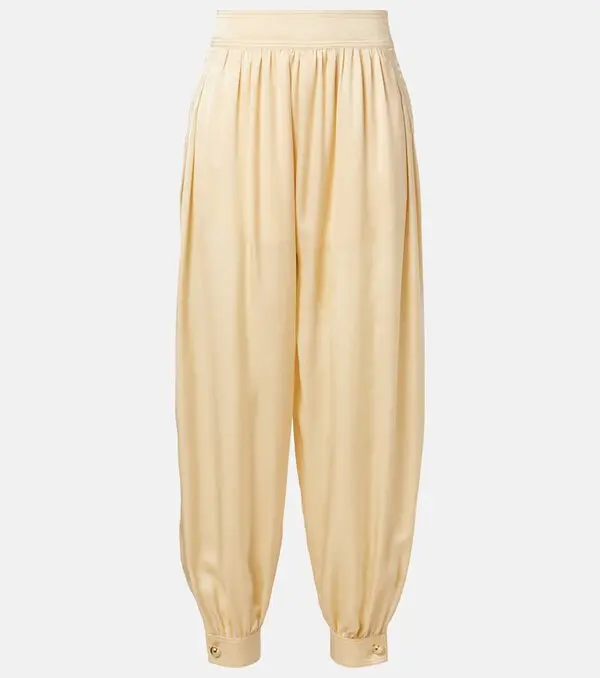 Zimmermann Como Silk Satin Tapered Pants - Beige