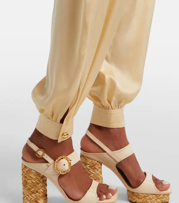 Zimmermann Como Silk Satin Tapered Pants - Beige