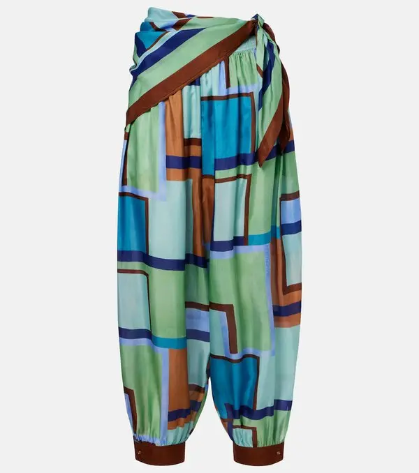Zimmermann Como Printed Silk Satin Tapered Pants - Multicoloured