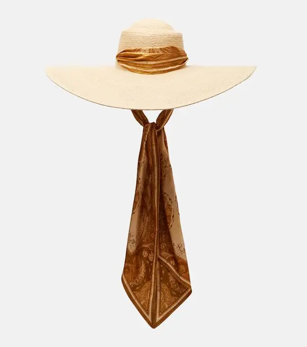 Zimmermann Raffia Sun Hat With Silk Trim - Beige