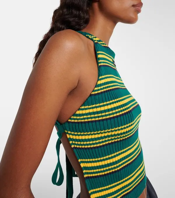 Miu Miu Ribbed-knit Striped Cotton-blend Top - Green
